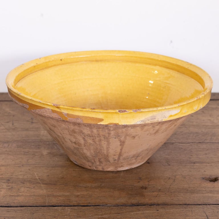 Antique French Terracotta Pancheon or Dough Bowl with Yellow Glaze For ...