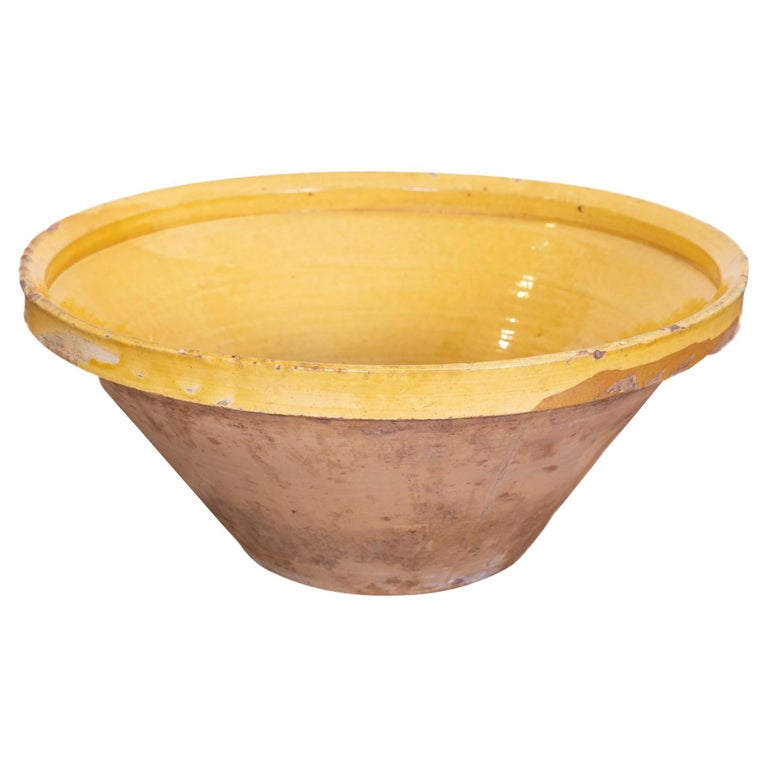 Antique French Terracotta Pancheon or Dough Bowl with Yellow Glaze For ...