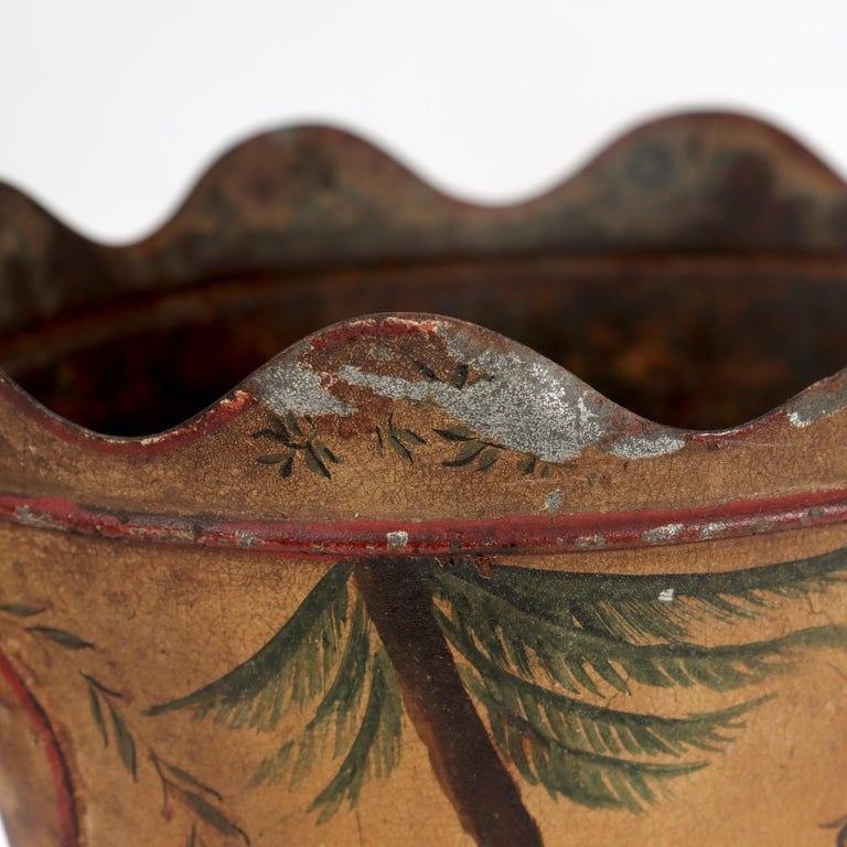 Antique French Toleware Cachepot or Planter Painted with a Don Quixote ...