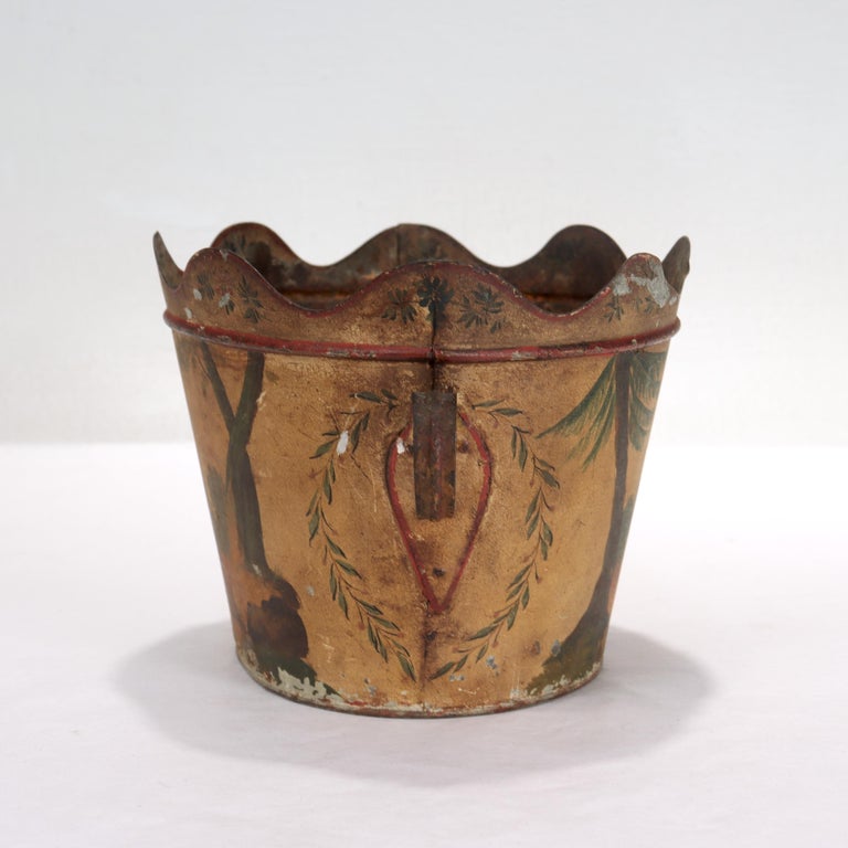 Antique French Toleware Cachepot or Planter Painted with a Don Quixote ...