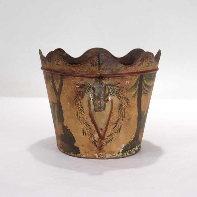 Antique French Toleware Cachepot or Planter Painted with a Don Quixote ...