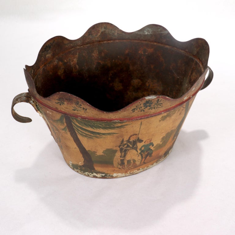 Antique French Toleware Cachepot or Planter Painted with a Don Quixote ...