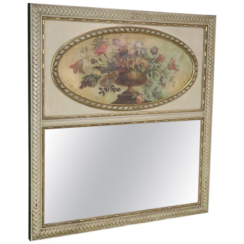 Large Floral Urn Painted Antique French Trumeau Over Mantle Mirror ...