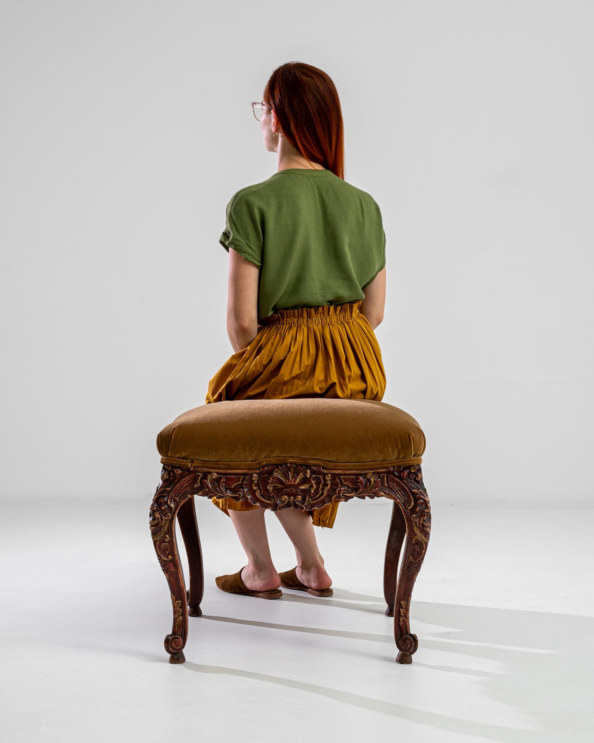 Antique French Upholstered Rococo Stool at 1stDibs