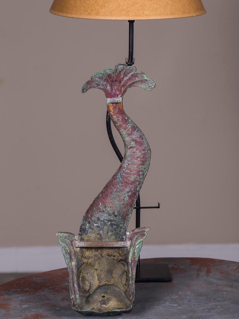 Antique French Verdigris Copper Dolphin Waterspout Custom Lamp, circa ...