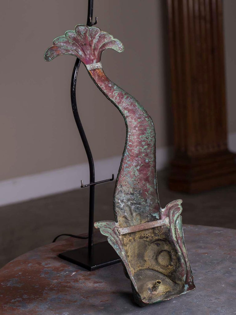 Antique French Verdigris Copper Dolphin Waterspout Custom Lamp, circa ...