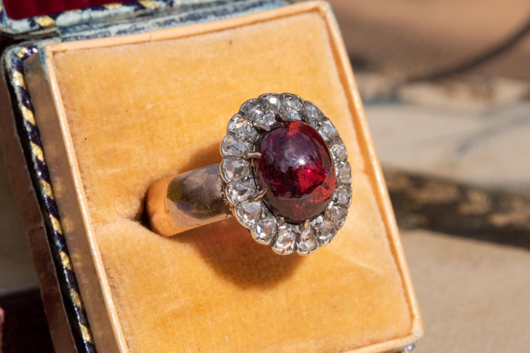Antique French Victorian 18k Gold 2.7ct Carbuncle Garnet Diamond ...