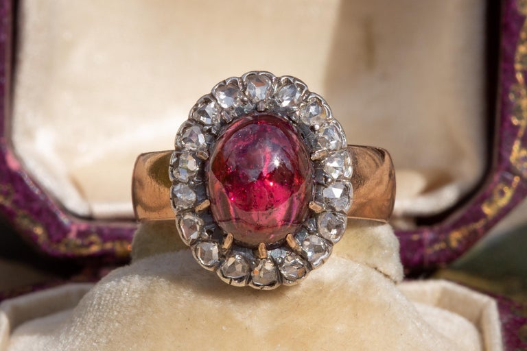 Antique French Victorian 18k Gold 2.7ct Carbuncle Garnet Diamond ...