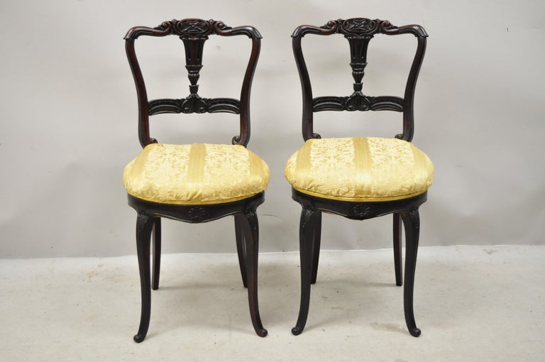 Antique French Victorian Carved Rosewood Small Petite Accent Side ...