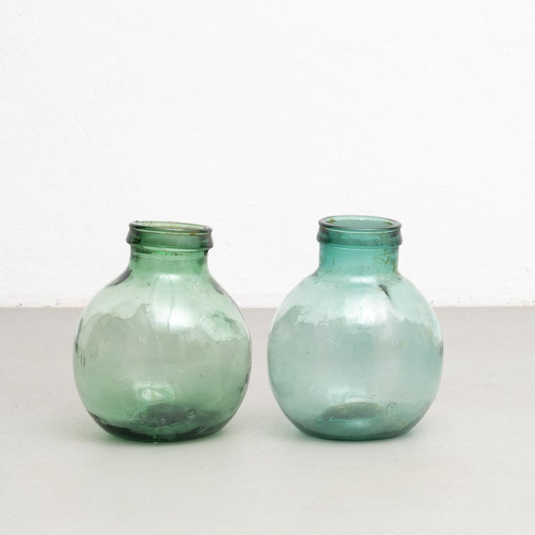 Antique French Viresa Set of Two Glass Bottles from Barcelona circa ...