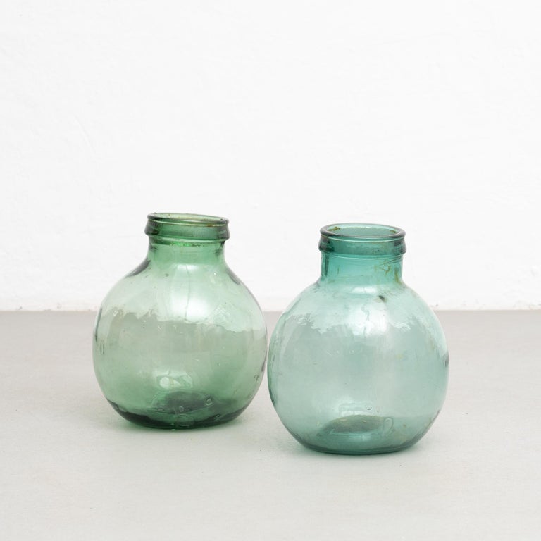 Antique French Viresa Set of Two Glass Bottles from Barcelona circa ...
