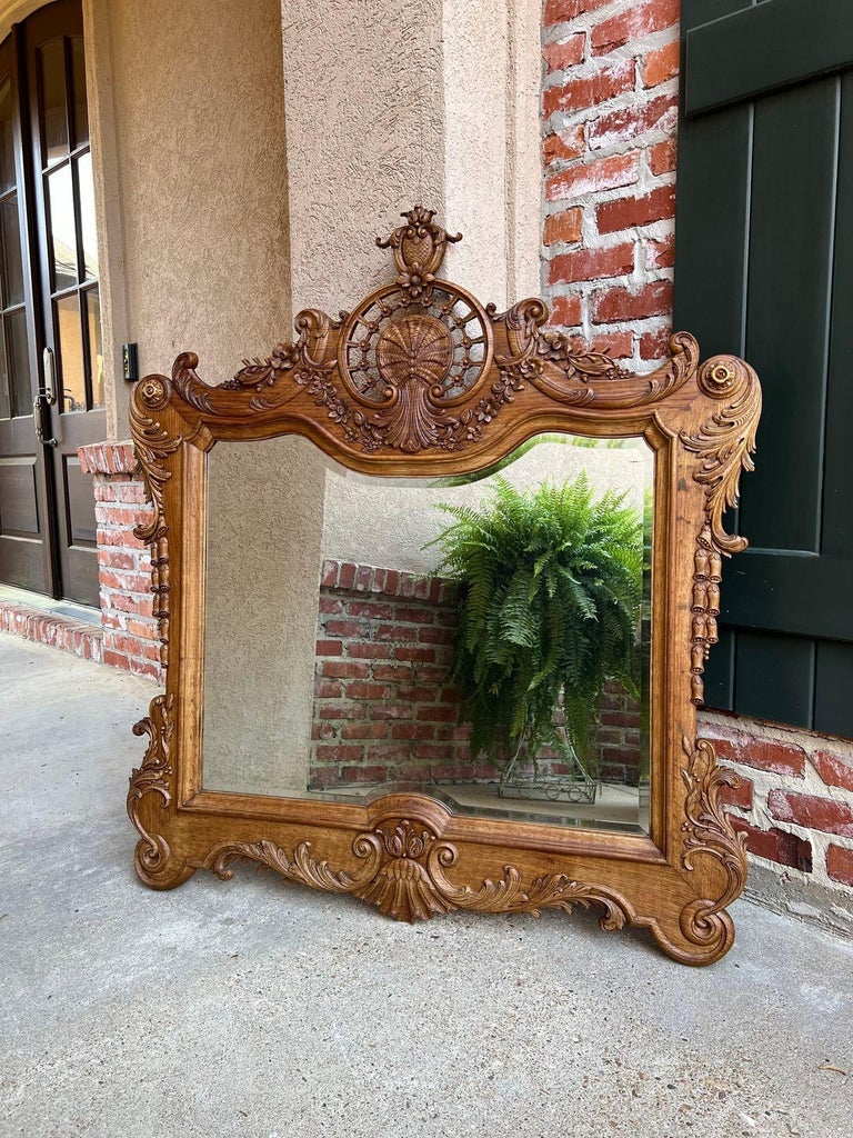Antique French Wall Mirror Louis XV Carved Oak Stripped Finish 19th ...