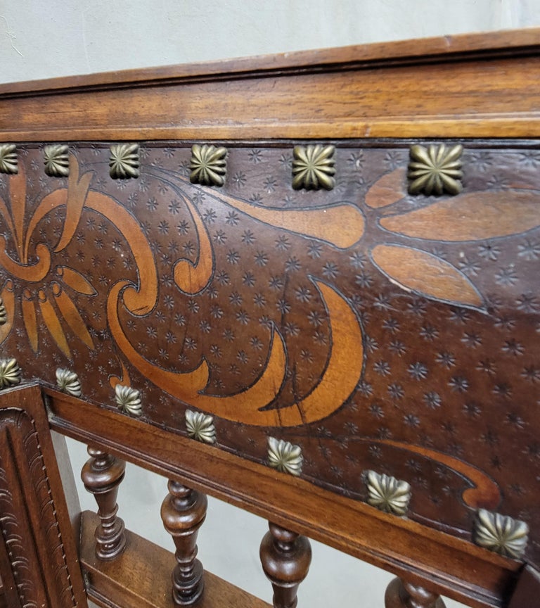 Antique French Walnut and Original Tooled Leather Corner Banquette ...