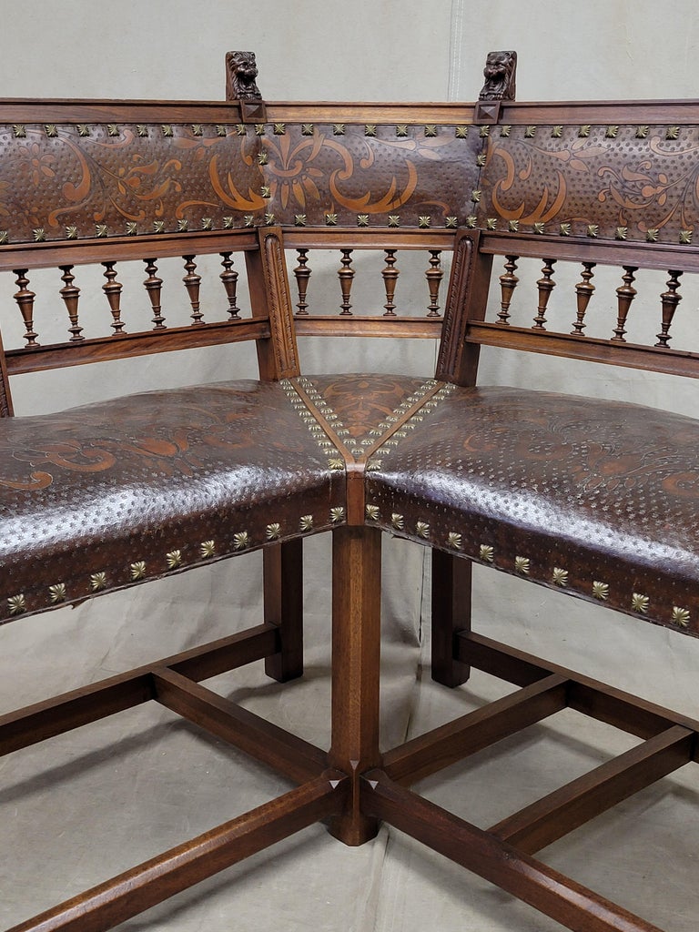 Antique French Walnut and Original Tooled Leather Corner Banquette ...