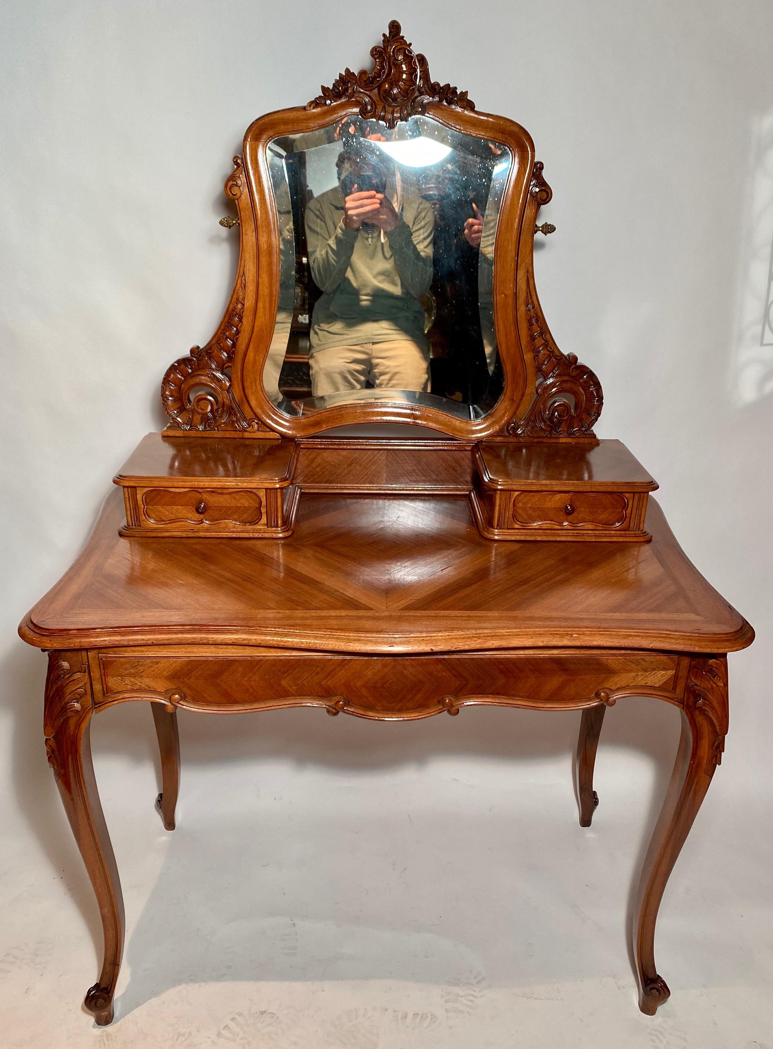 Antique French Walnut Carved Dressing Table, circa 1880 at 1stDibs