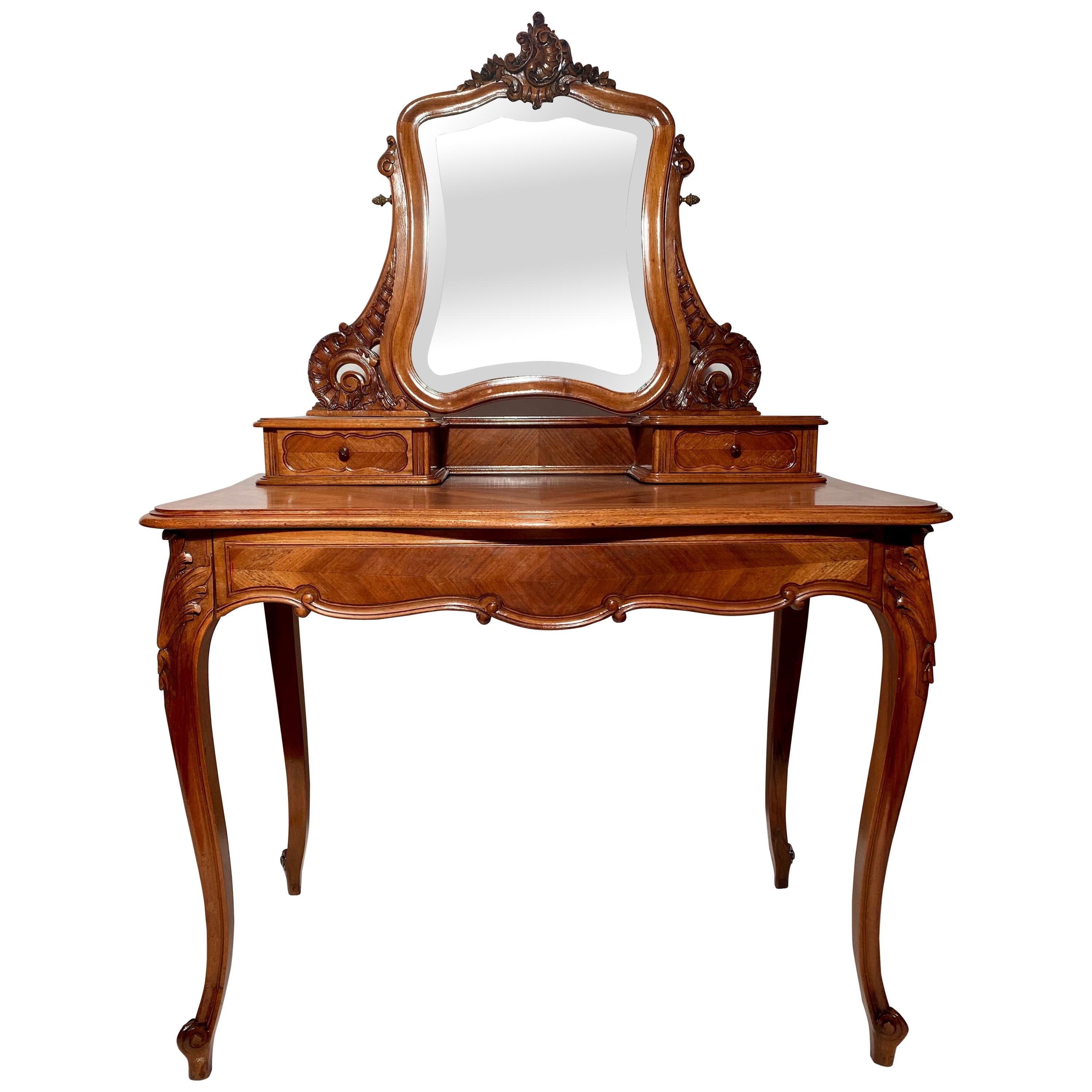 Antique French Walnut Carved Dressing Table, circa 1880 at 1stDibs