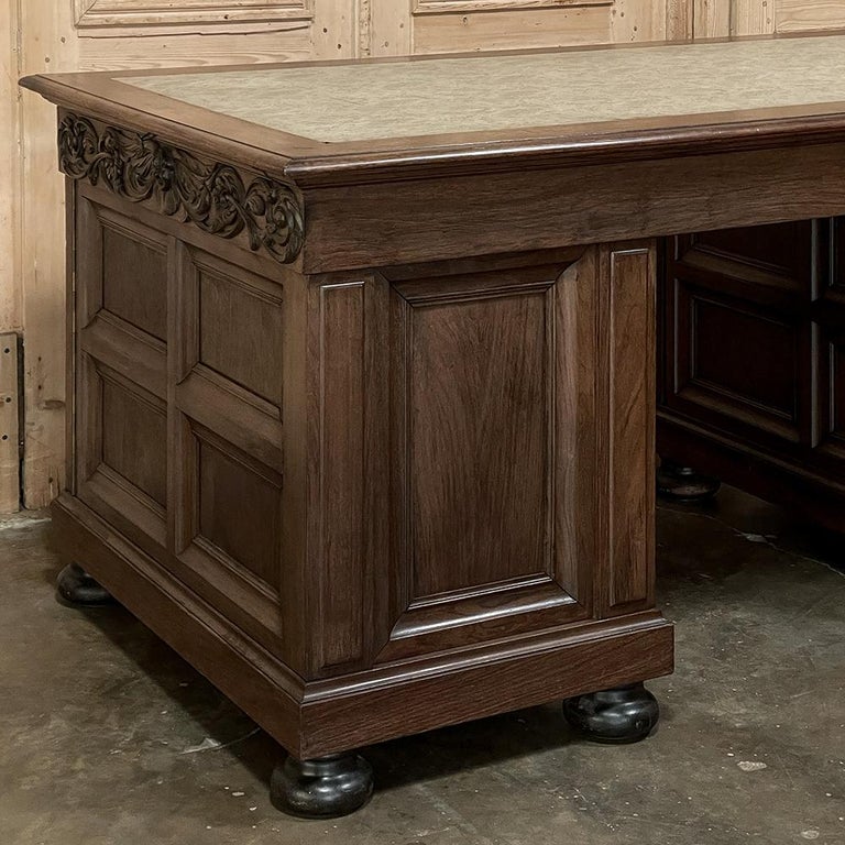 Antique French Walnut Executive Desk with Pull-Outs and Faux Leather ...