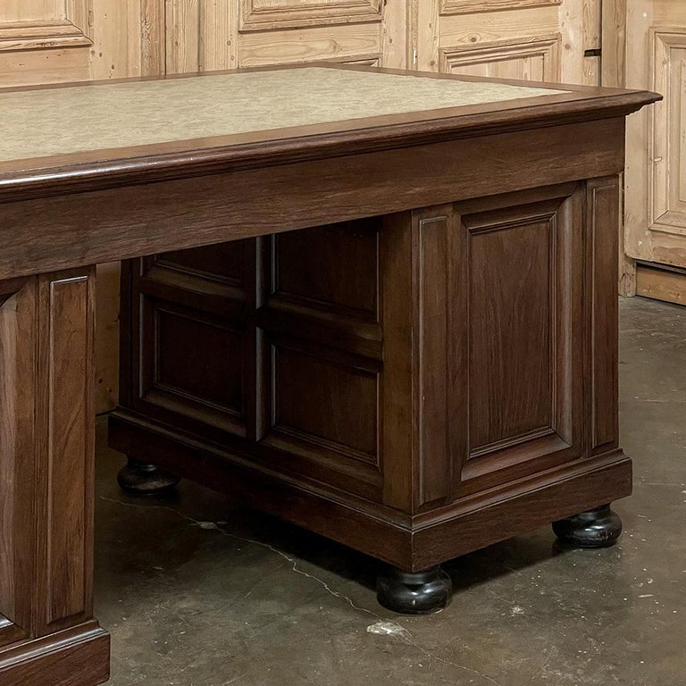 Antique French Walnut Executive Desk with Pull-Outs and Faux Leather ...