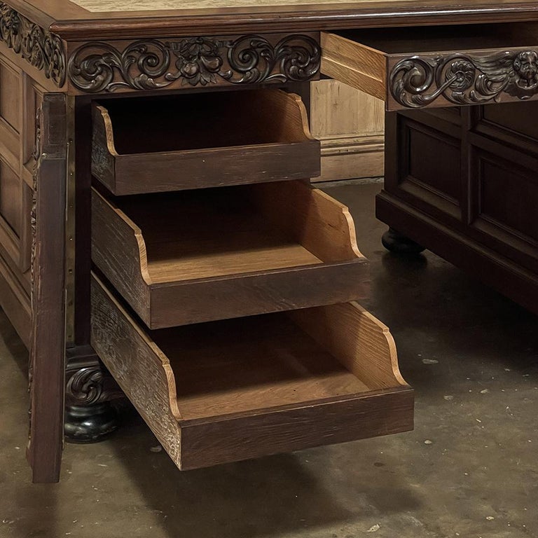 Antique French Walnut Executive Desk with Pull-Outs and Faux Leather ...