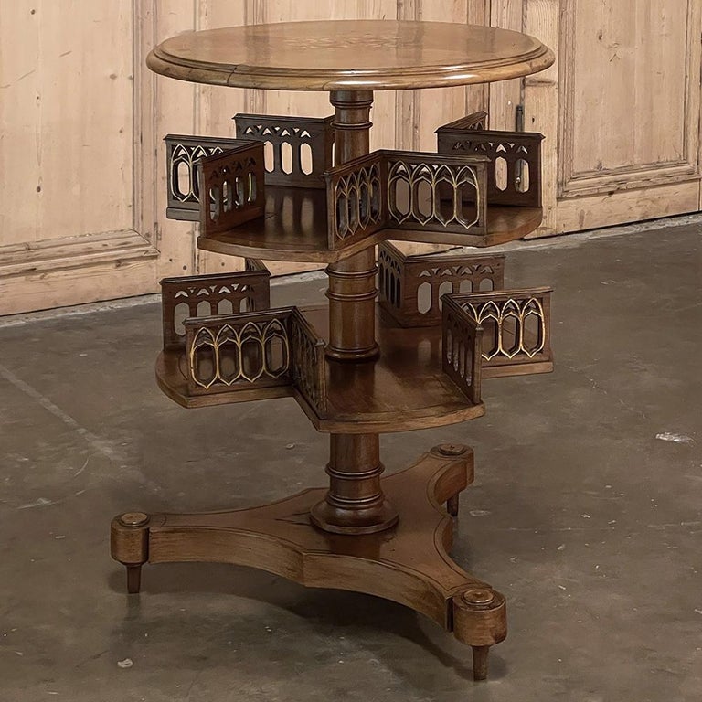 Antique French Walnut Gothic Revolving Book Stand, End Table For Sale ...