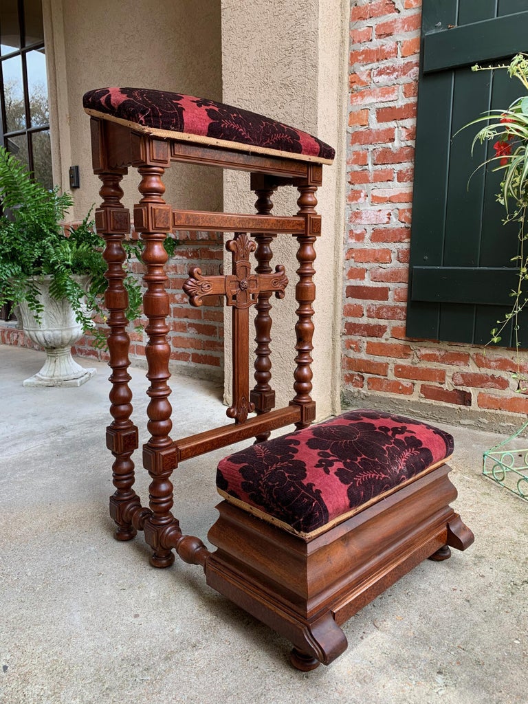 Antique French Walnut Prayer Kneeler Prie Dieu Catholic Chapel Bench at ...