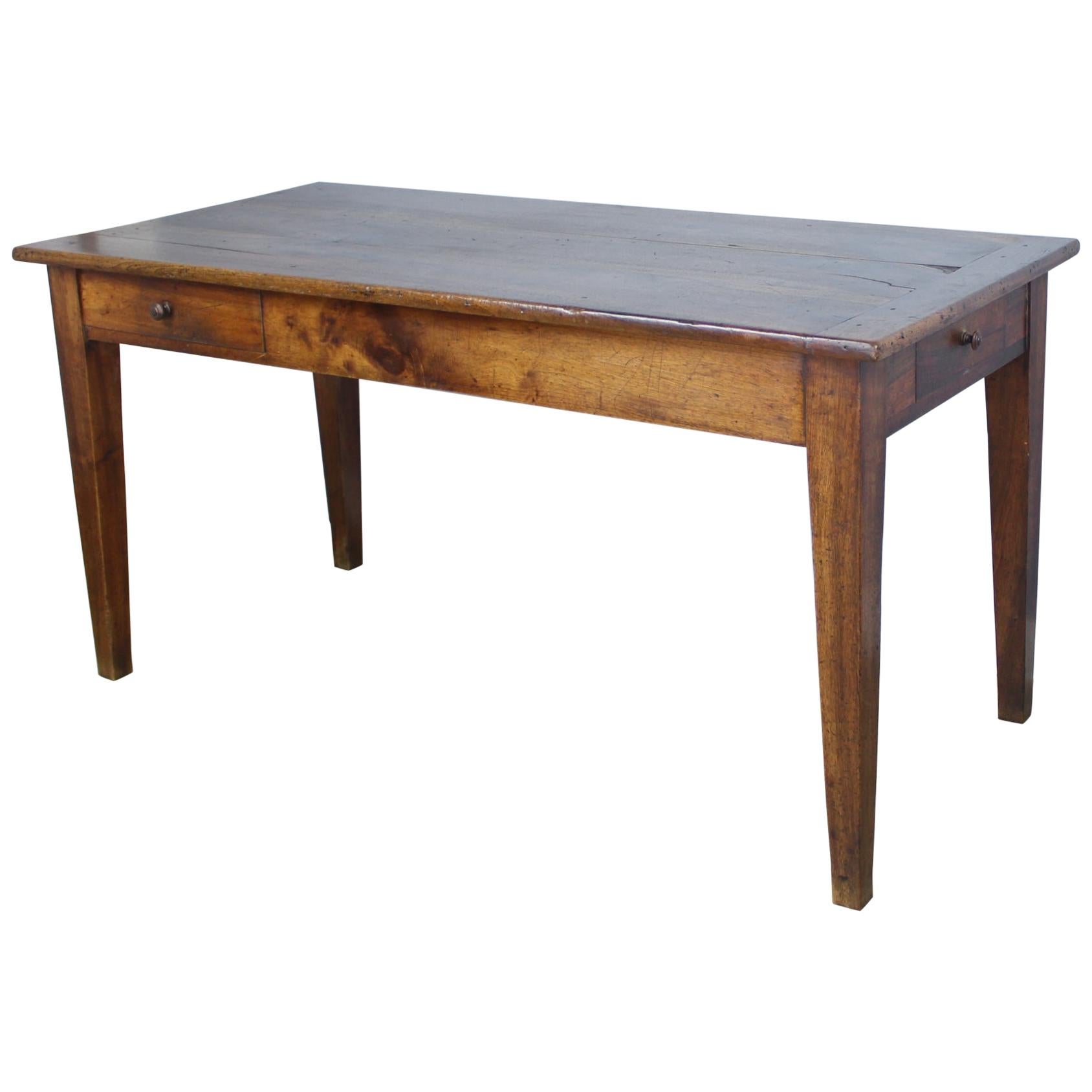 Antique French Walnut Writing/Small Dining Table, Two Drawers at 1stDibs