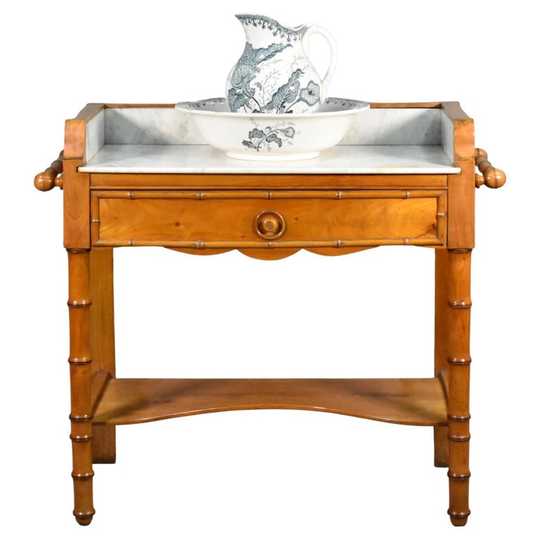 Antique French Washstand in Cherry Wood and Faux Bamboo Louis Philippe ...