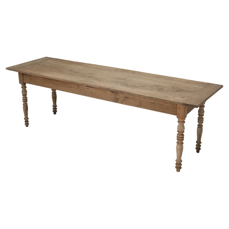 Antique French White Oak Farm Table Pegged 3-Board Top Old Plank Washed ...