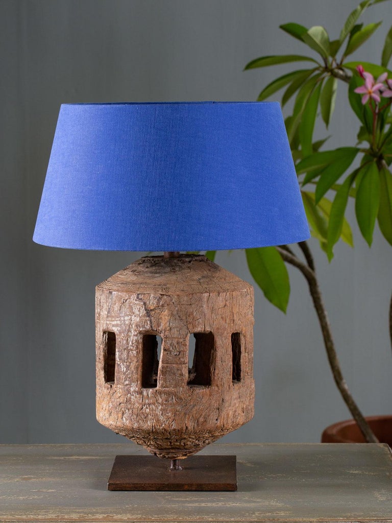 Antique French Wood Gear Wheel Lamp Custom Shade, circa 1890 For Sale ...