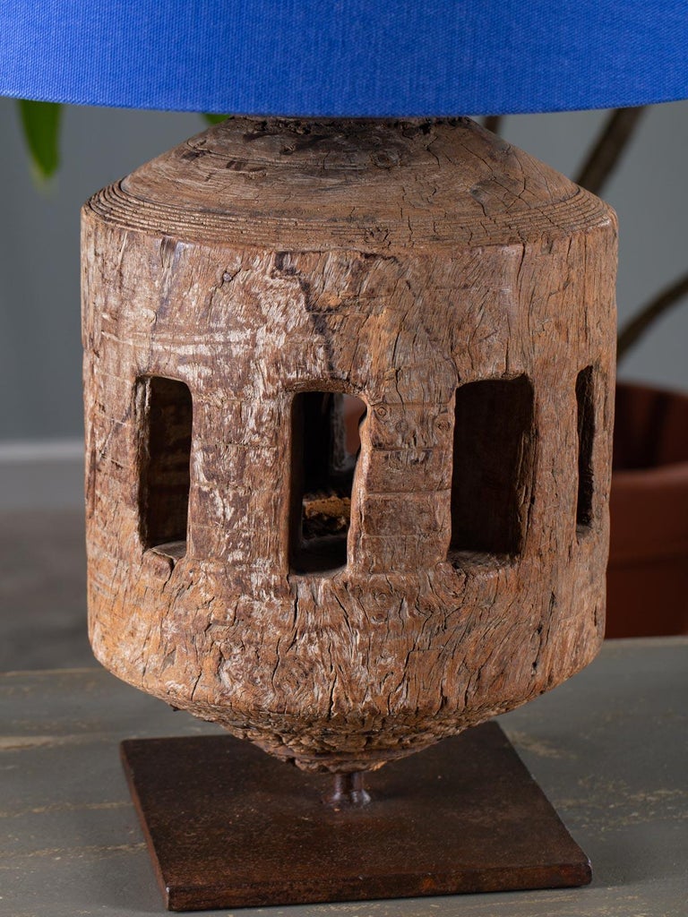 Antique French Wood Gear Wheel Lamp Custom Shade, circa 1890 For Sale ...