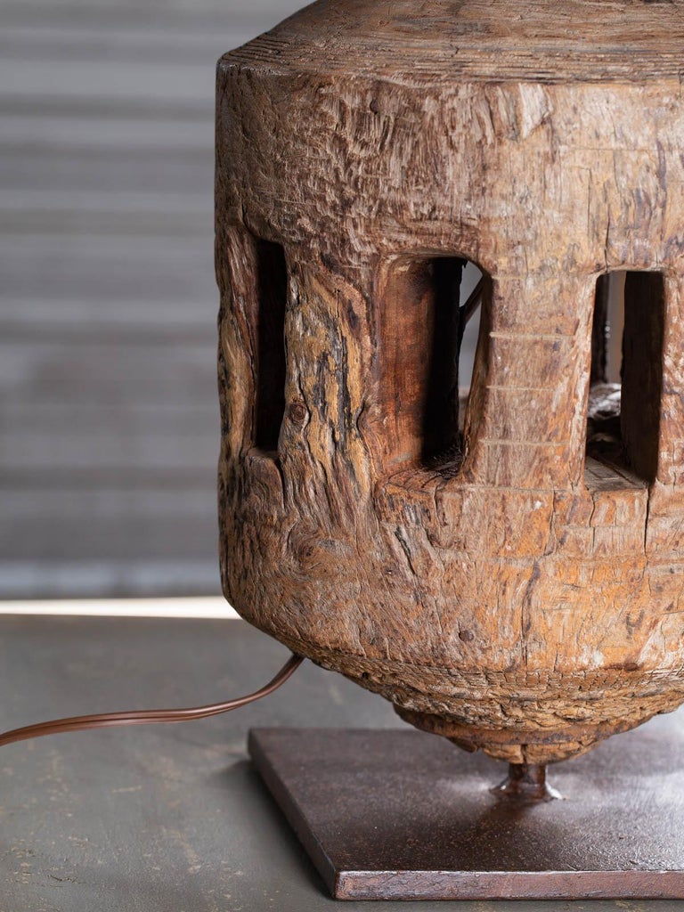 Antique French Wood Gear Wheel Lamp Custom Shade, circa 1890 For Sale ...