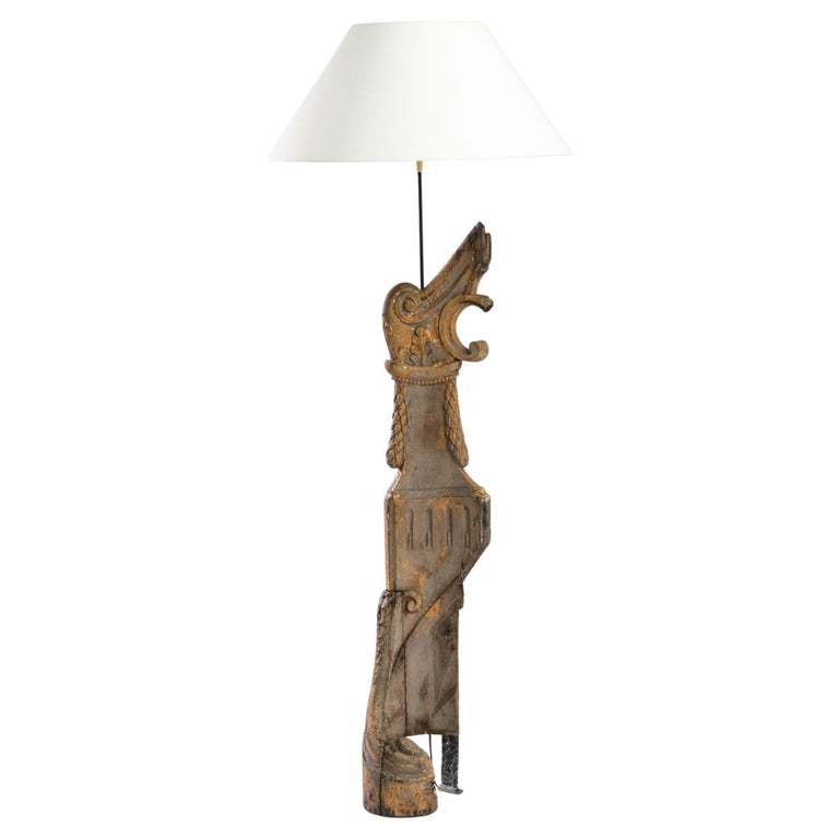 Antique French Wooden Element Floor Lamp For Sale at 1stDibs