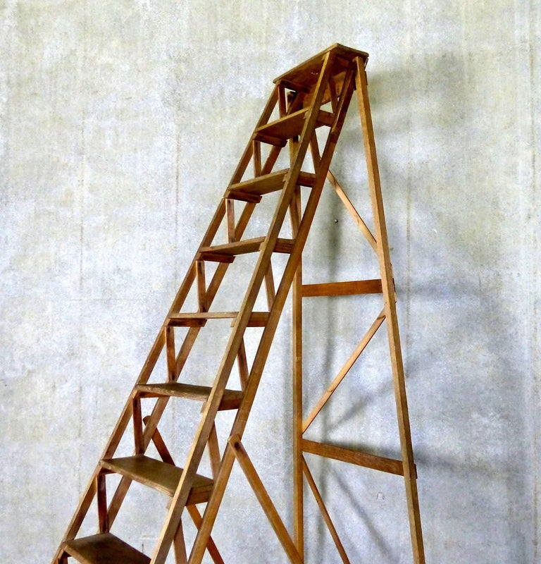 Antique French Wooden Library or Merchandising Ladder at 1stDibs