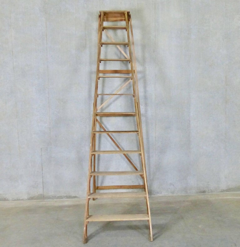 Antique French Wooden Library or Merchandising Ladder at 1stDibs