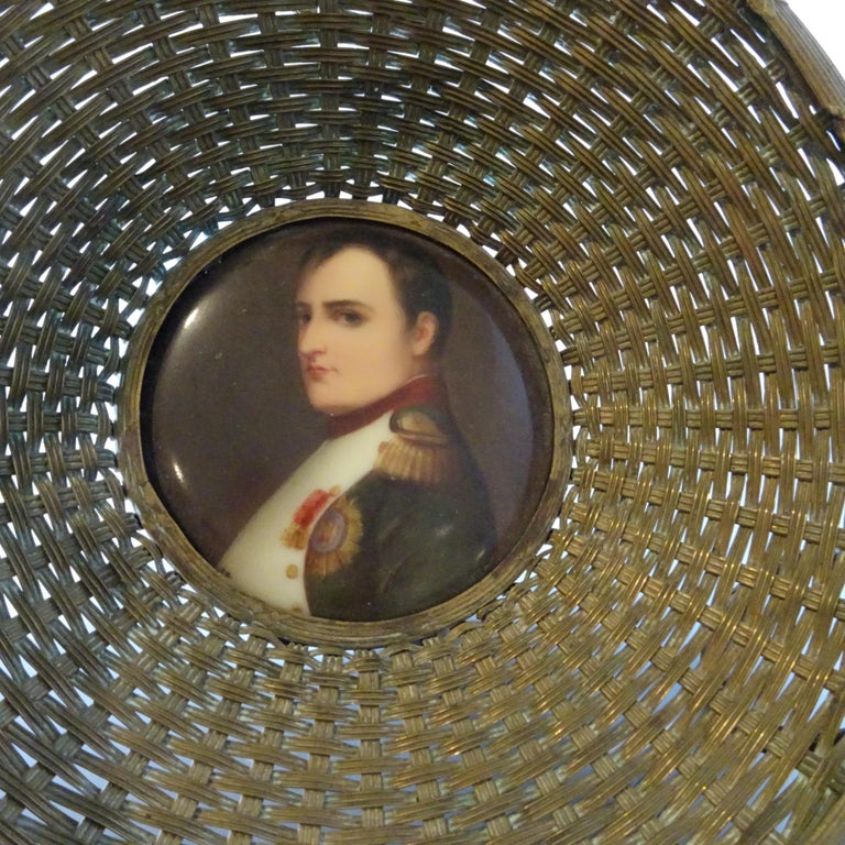 Antique French Woven Basket with Portrait of Napoleon For Sale at 1stDibs
