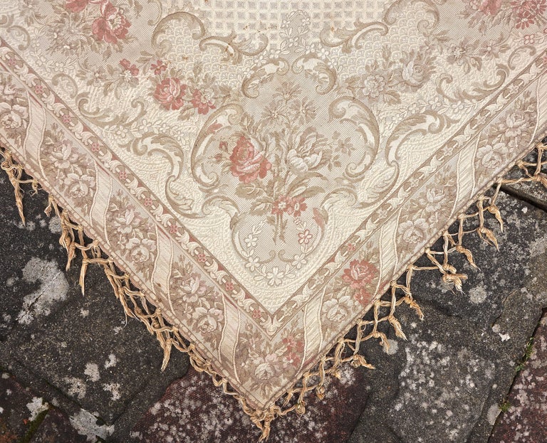 Antique French Woven Tapestry Floral Fringed Cotton Rug Throw in Pastel ...
