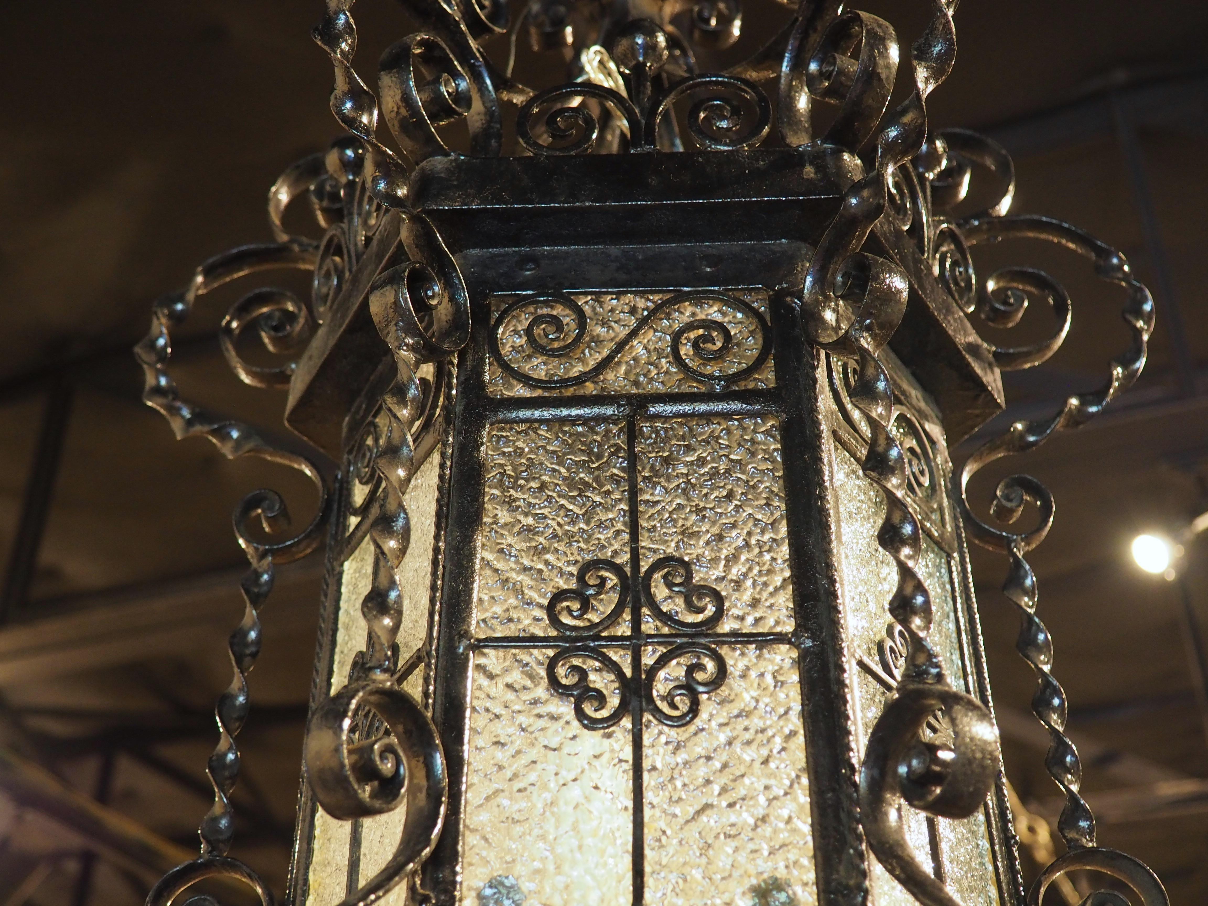 Antique French Wrought Iron and Glass Lantern or Porch Light, Circa ...