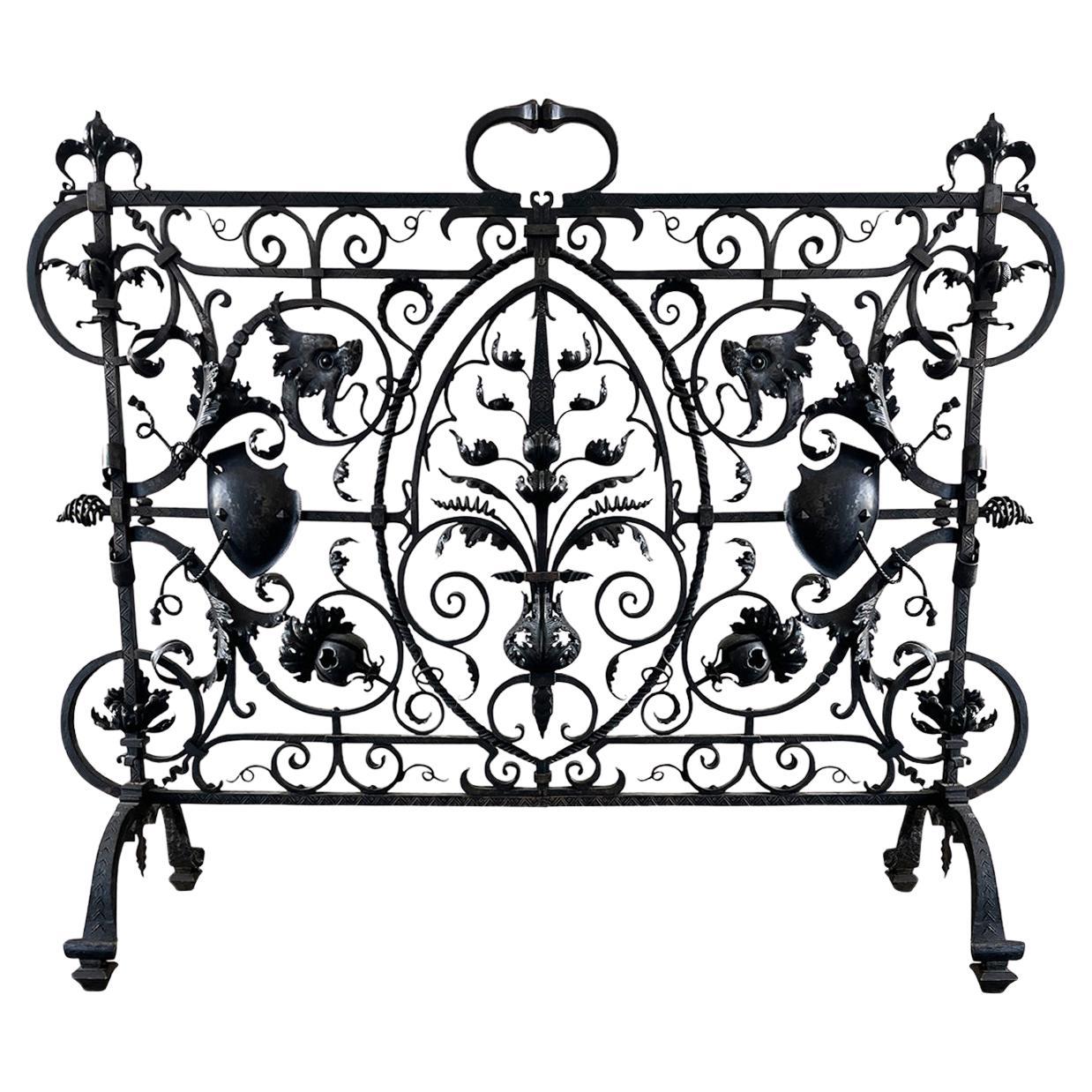 Large Antique Hand-Wrought Iron Fireplace Fire Screen Circa 1800 For ...