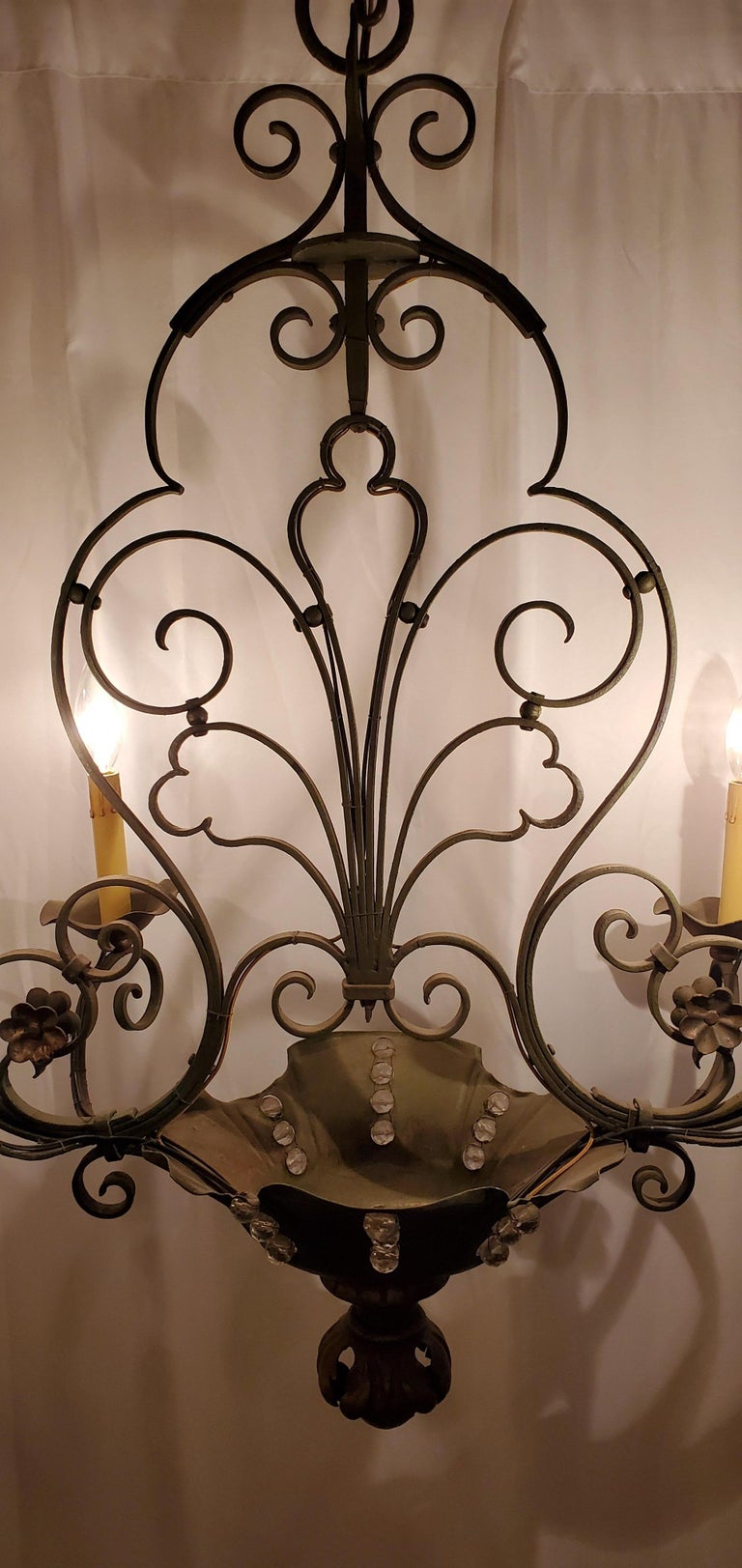 Antique French Wrought Iron Light Fixture For Sale at 1stDibs