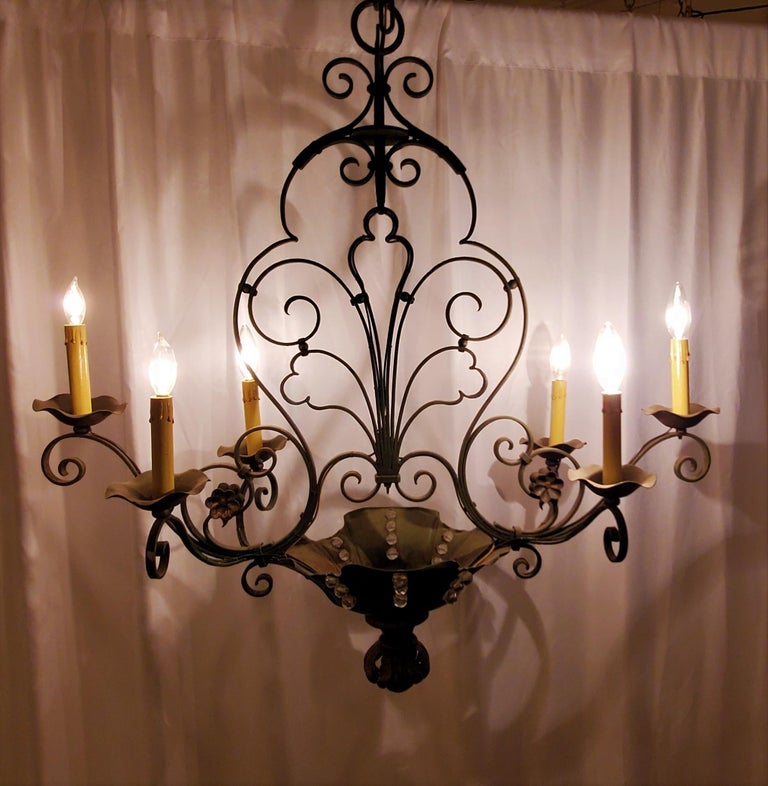 Antique French Wrought Iron Light Fixture For Sale at 1stDibs