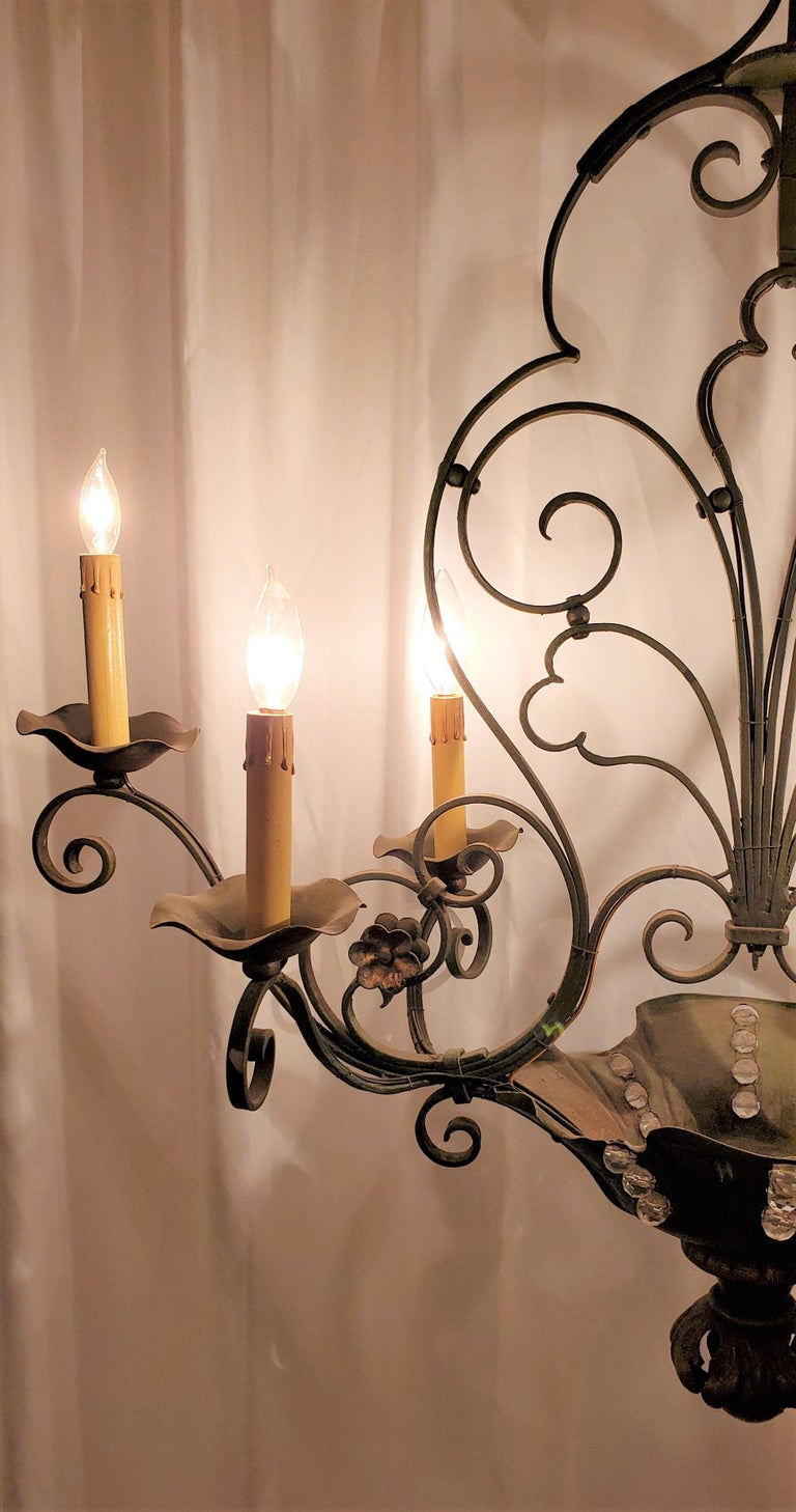 Antique French Wrought Iron Light Fixture For Sale at 1stDibs
