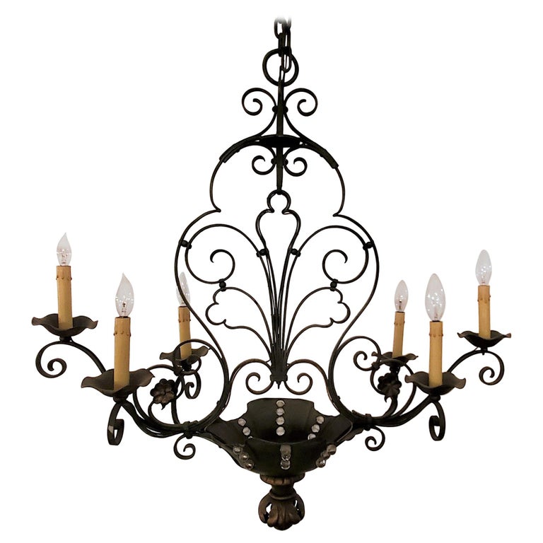 Antique French Wrought Iron Light Fixture For Sale at 1stDibs