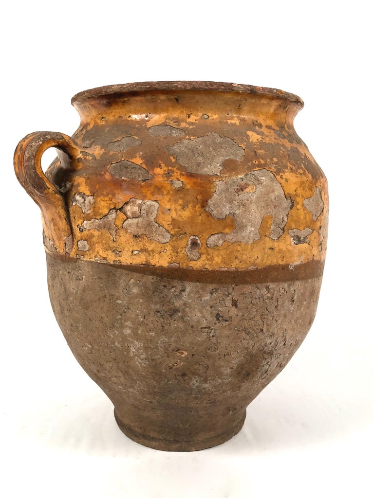 Antique French Yellow Glazed Terra Cotta Pot at 1stDibs