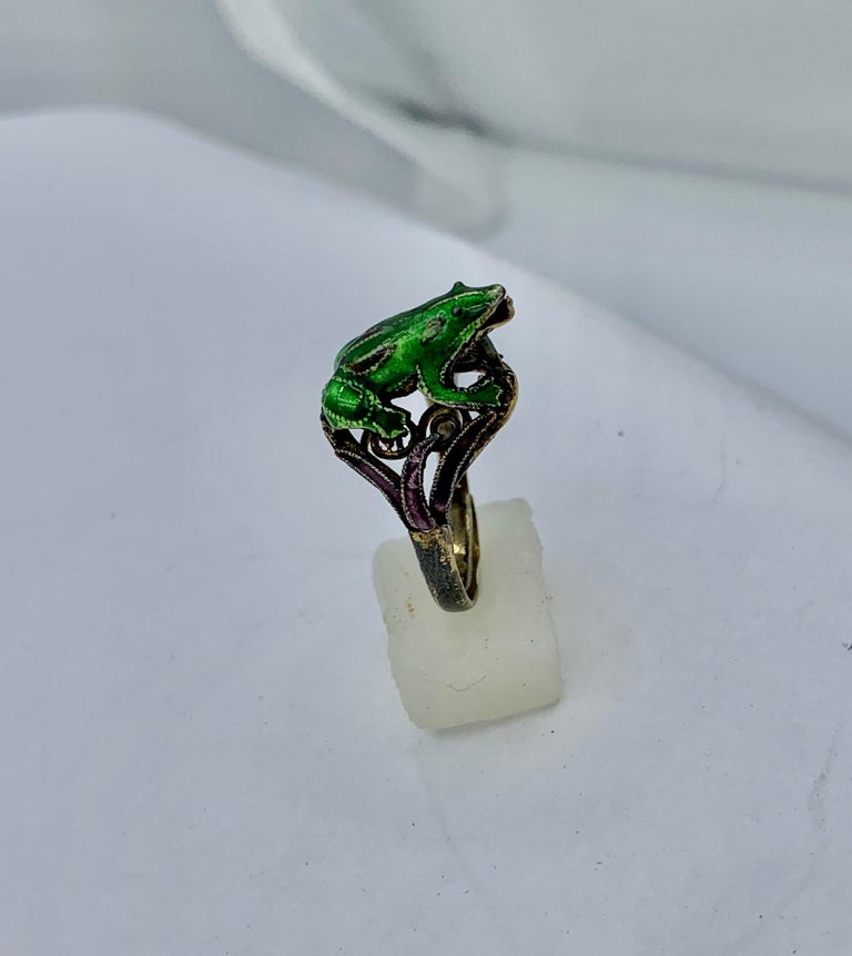 Antique Frog Ring Green Enamel Three Dimensional Silver Art Deco For ...