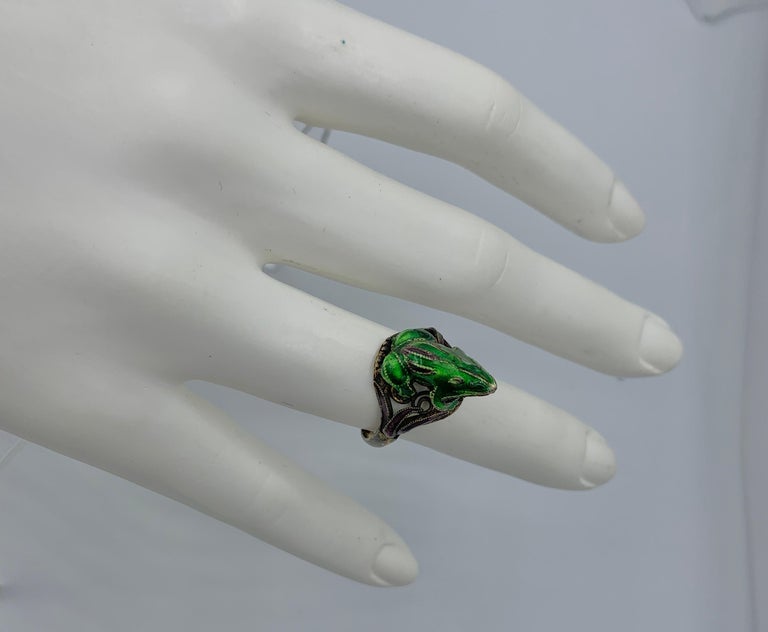 Antique Frog Ring Green Enamel Three Dimensional Silver Art Deco For ...