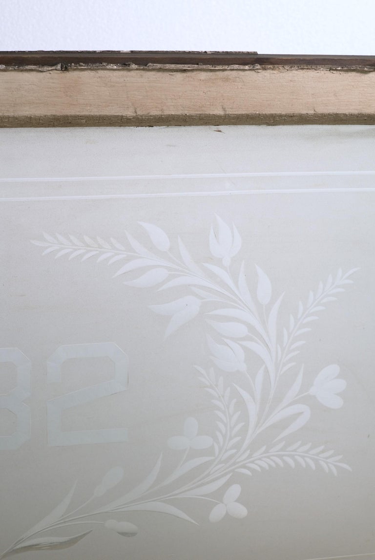 Antique Frosted Glass Transom Window w/ Etched Foliate Details, #332 ...