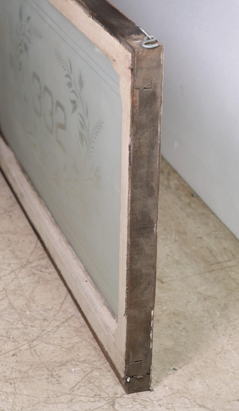 Antique Frosted Glass Transom Window w/ Etched Foliate Details, #332 ...