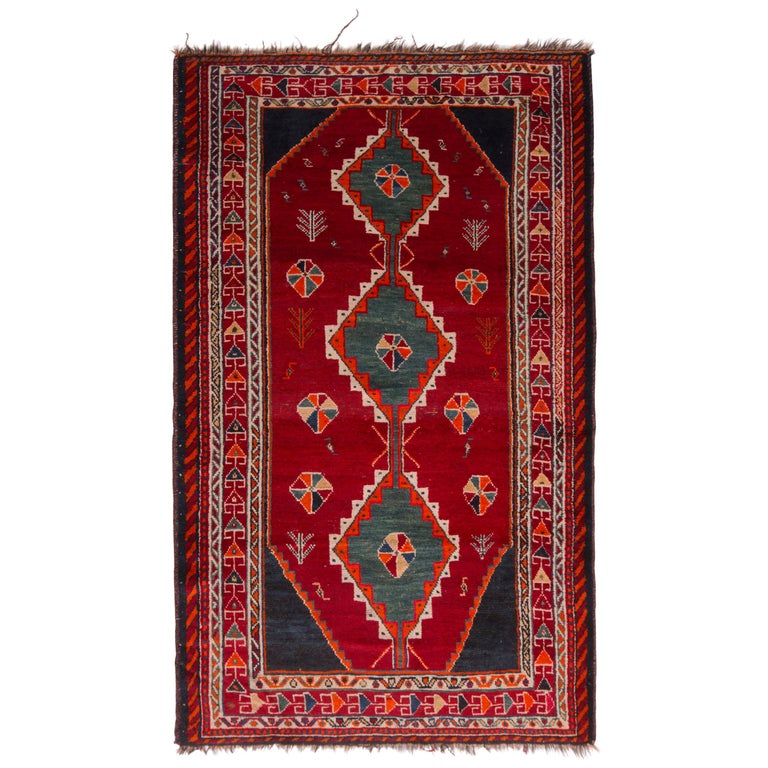 Antique Gabbeh Geometric Red and Blue Wool Persian Rug by Rug and Kilim ...