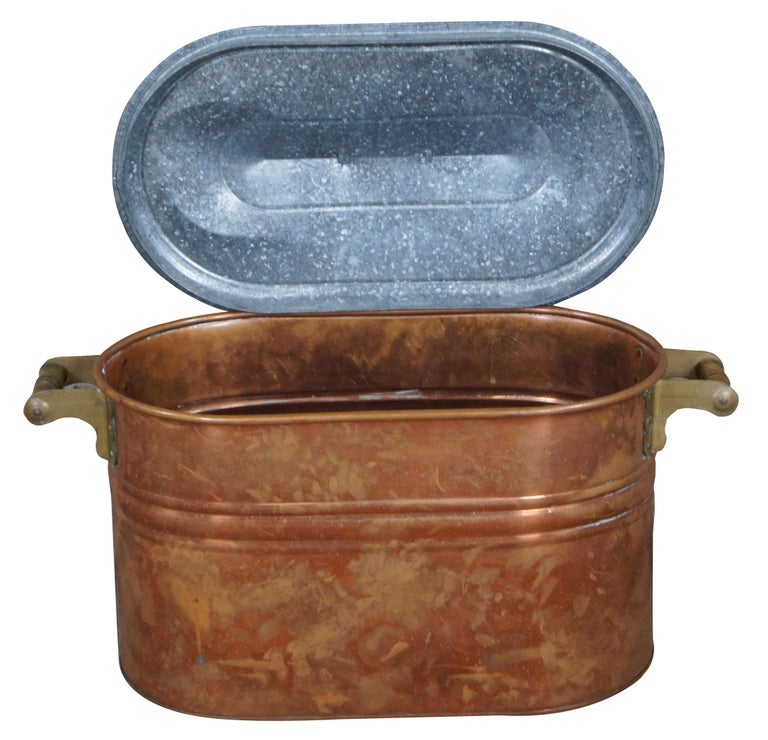 Antique Galvanized Copper Boiler Wash Tub Farmhouse Fireplace Coal Log ...