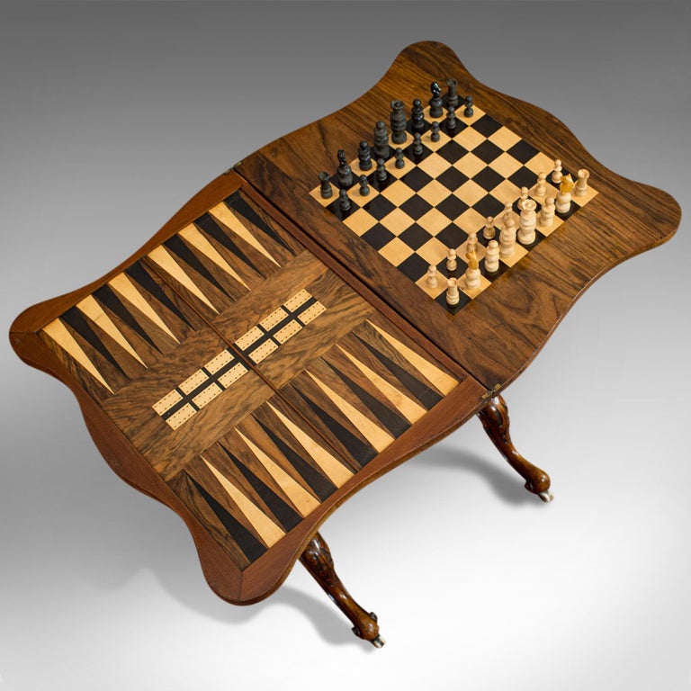 Antique Games Table, English, Walnut, Burr, Chess, Backgammon ...